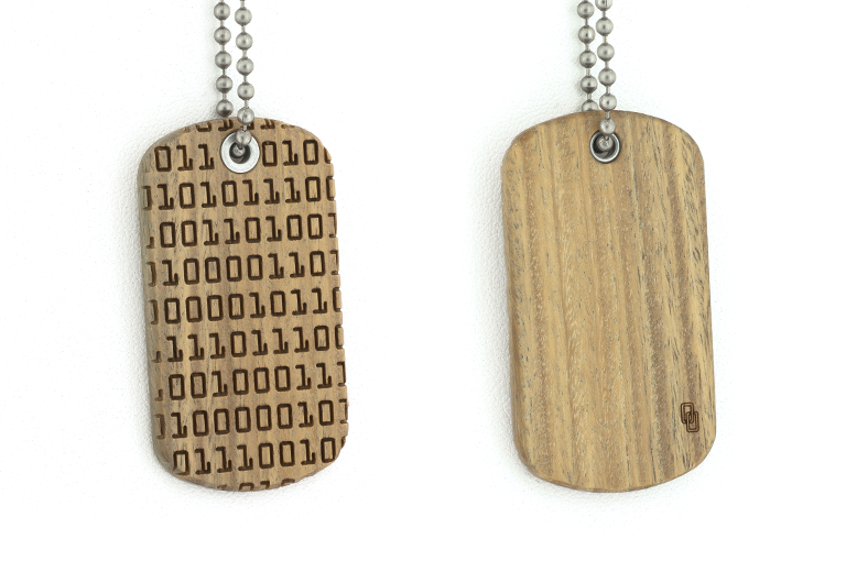 Binary Code Wood Dog Tag - Custom - Made in USA | Omerica Organic
